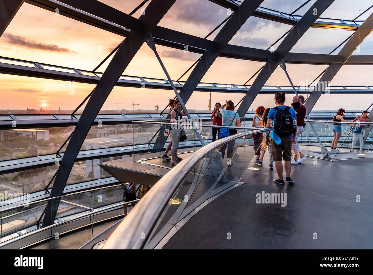 Berlin, Germany - July 28, 2019: Interior view of the helicoidal ramp ...