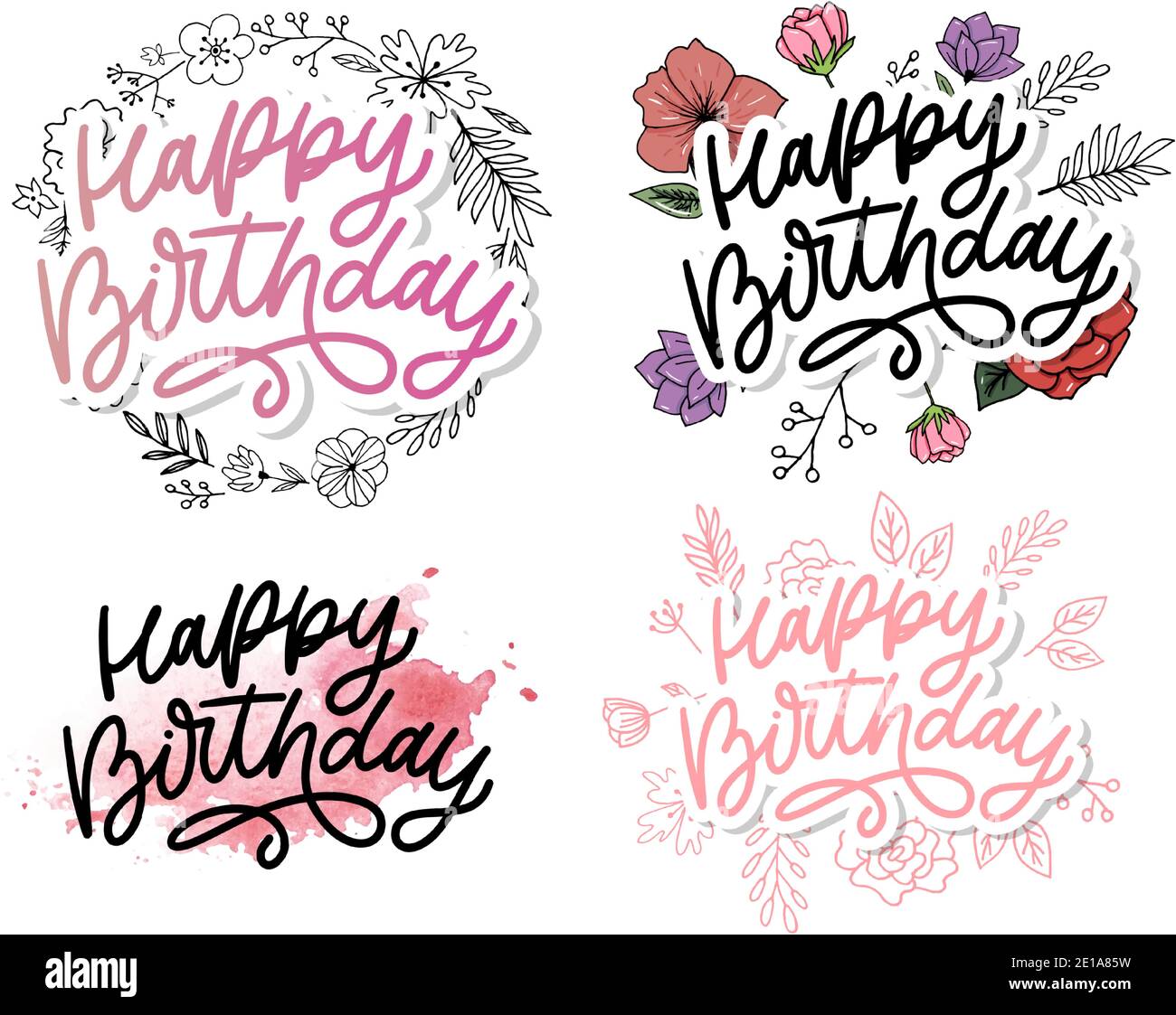 Happy Birthday letterin calligraphy brush vector typography text Stock ...