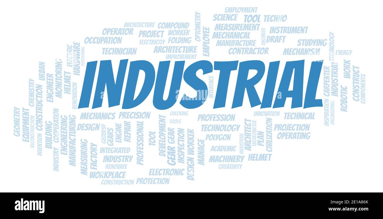 Industrial typography word cloud create with text only Stock Photo - Alamy