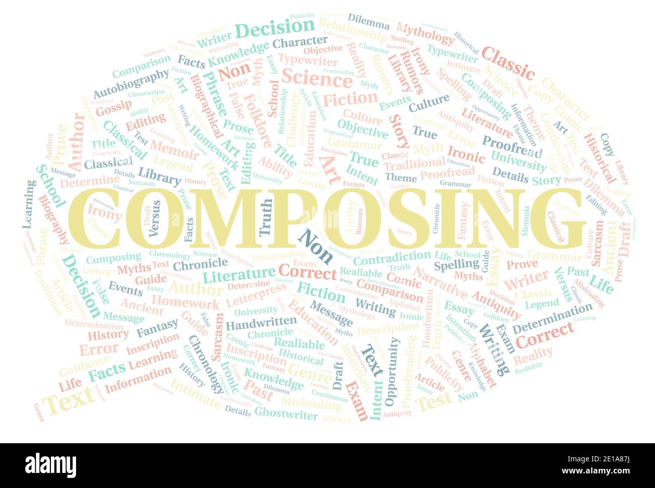 Composing typography word cloud create with text only Stock Photo - Alamy