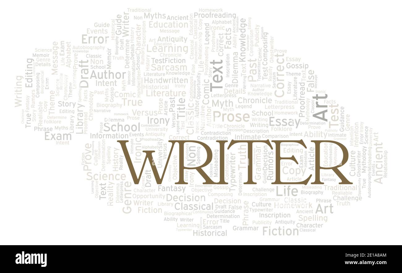 Writer typography word cloud create with text only Stock Photo - Alamy