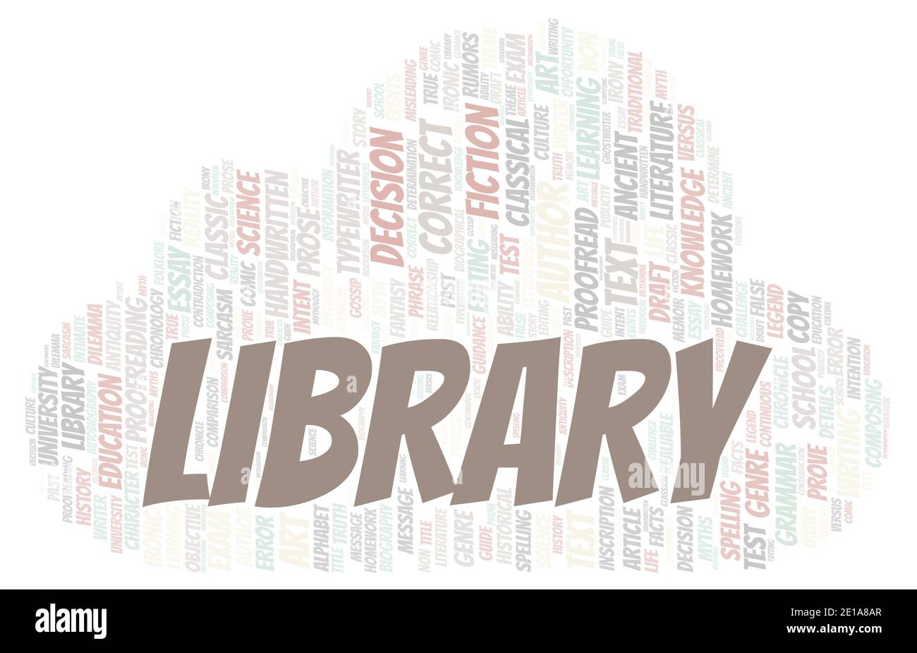 Library typography word cloud create with text only Stock Photo - Alamy
