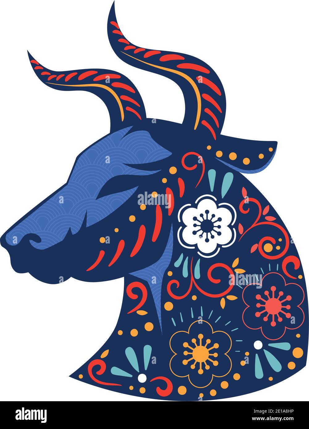 chinese new year card with floral pattern in ox profile Stock Vector ...