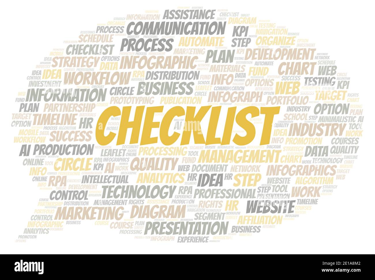 Checklist typography word cloud create with text only Stock Photo - Alamy