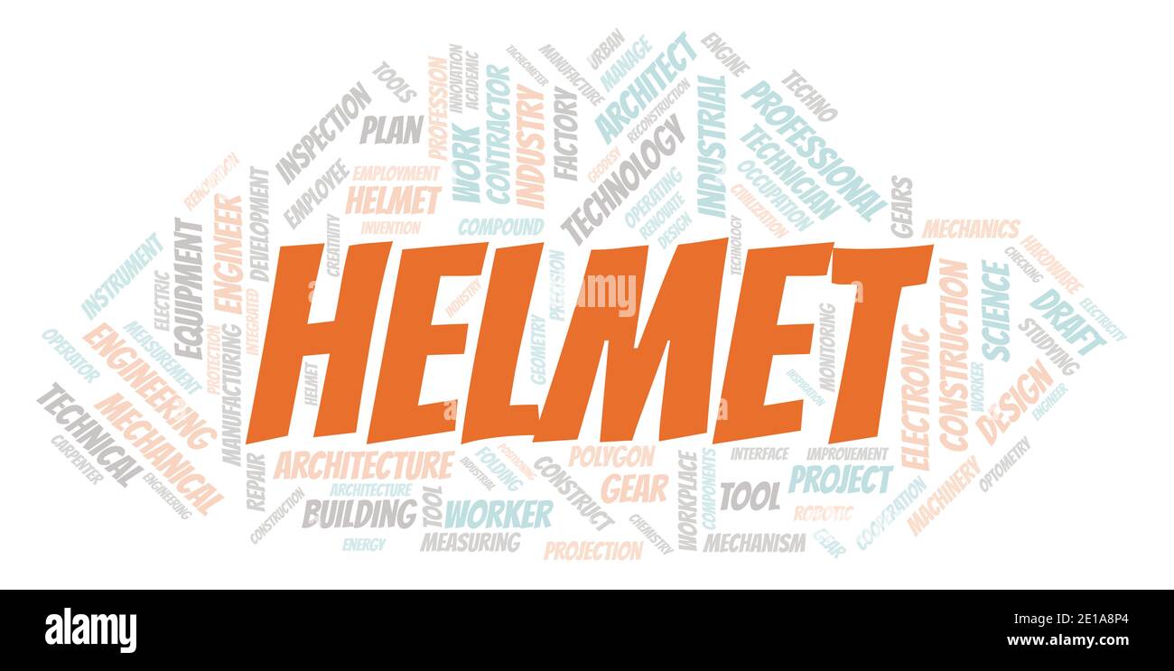 Helmet typography word cloud create with text only Stock Photo - Alamy
