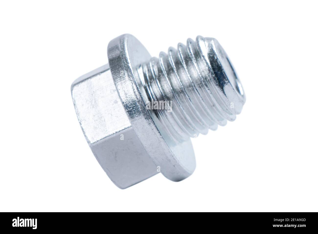 Macro shot metal bolt isolated on white background. Chromed screw bolt ...
