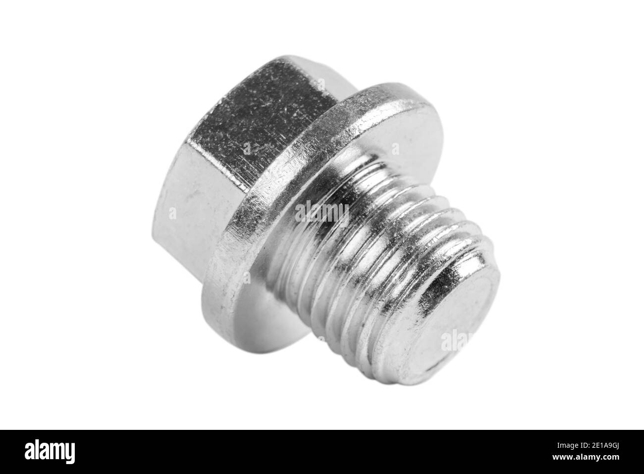 Macro shot metal bolt isolated on white background. Chromed screw bolt ...