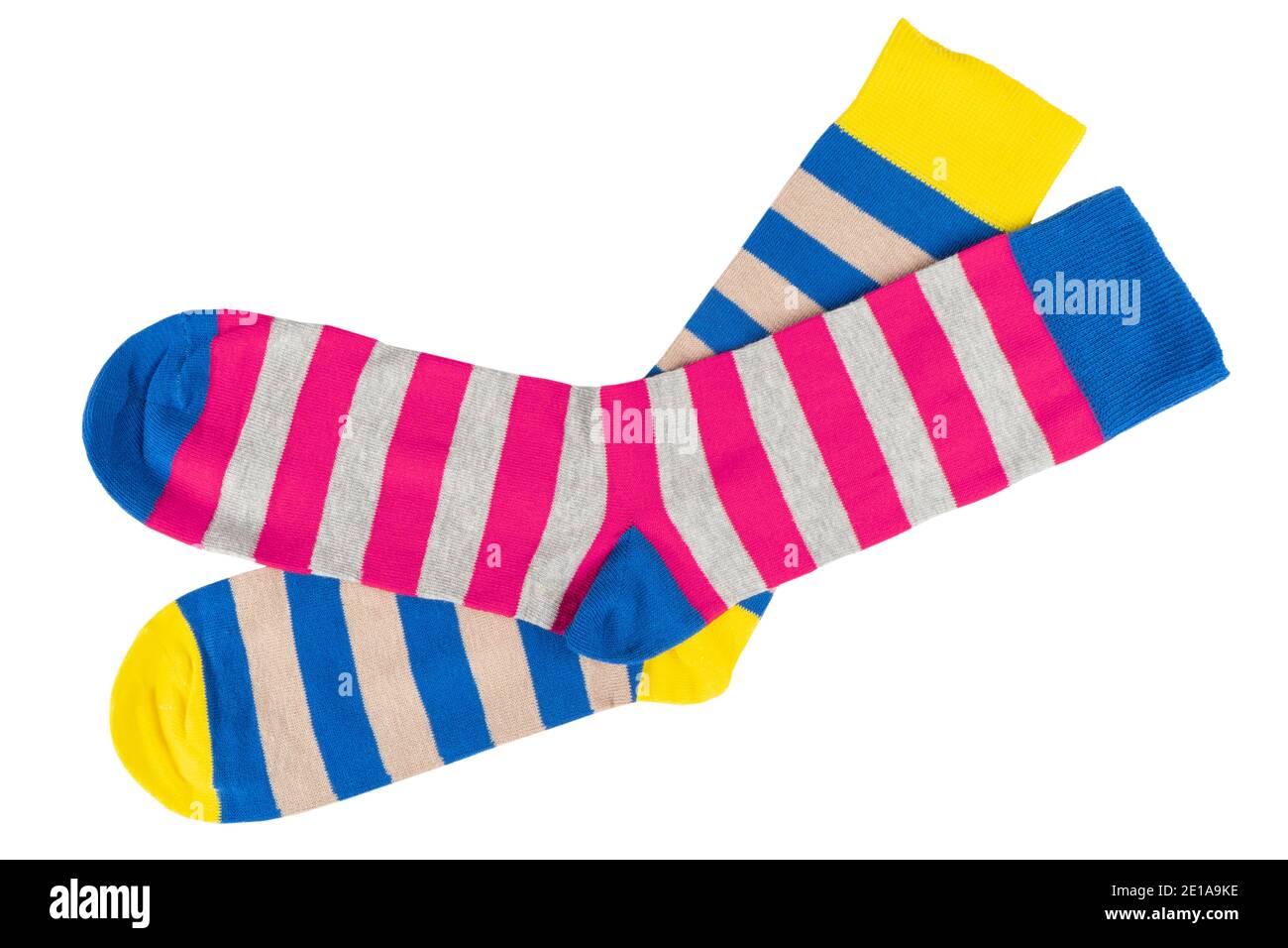 Pair socks with different lines isolated on white background. Colorful ...