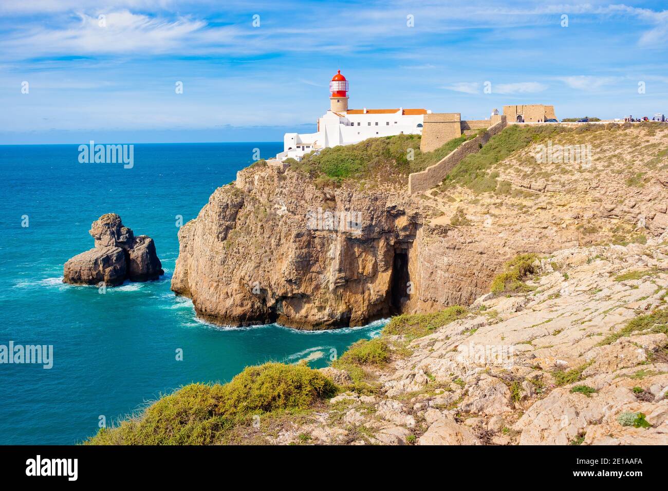 Panoramic view of the lighthouse of Cape San Vicente, The Algarve ...