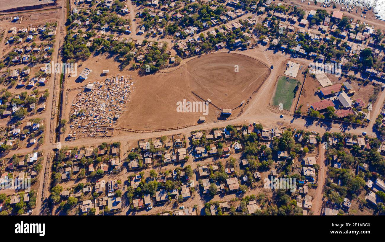 Aerial view of the community Paredón Colorado or also called Paredón ...