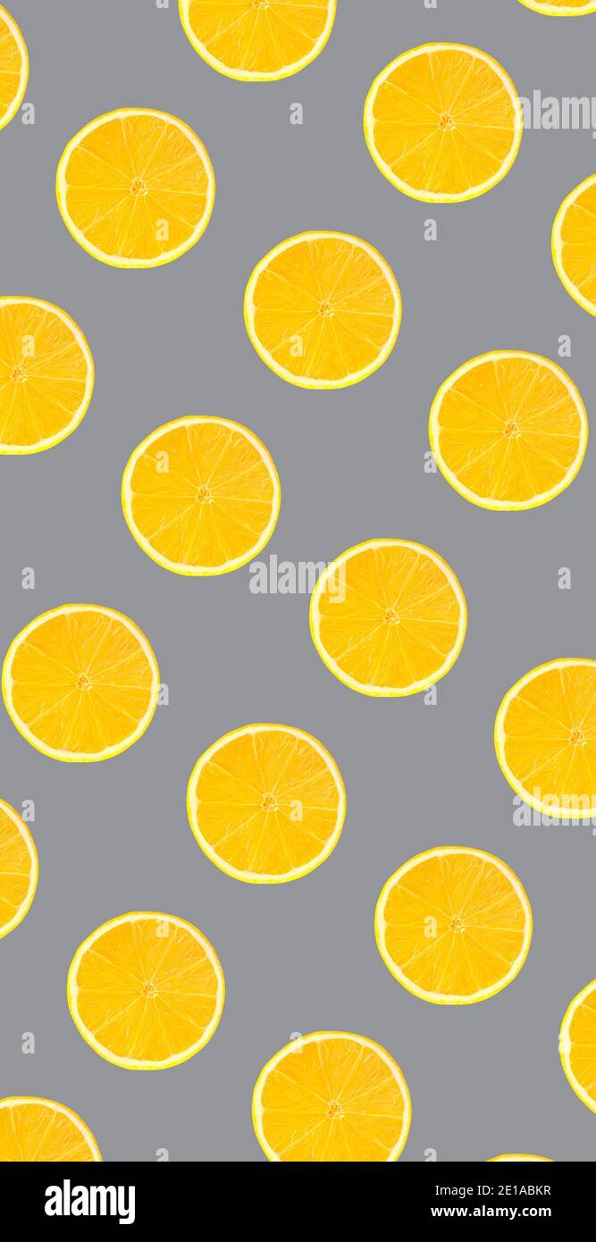 Lemon slices fruit pattern on ultimate gray color background. Minimal ...