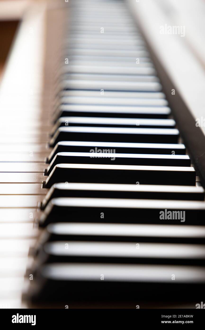 Close up of piano keys at day light, black and white colors Stock Photo ...