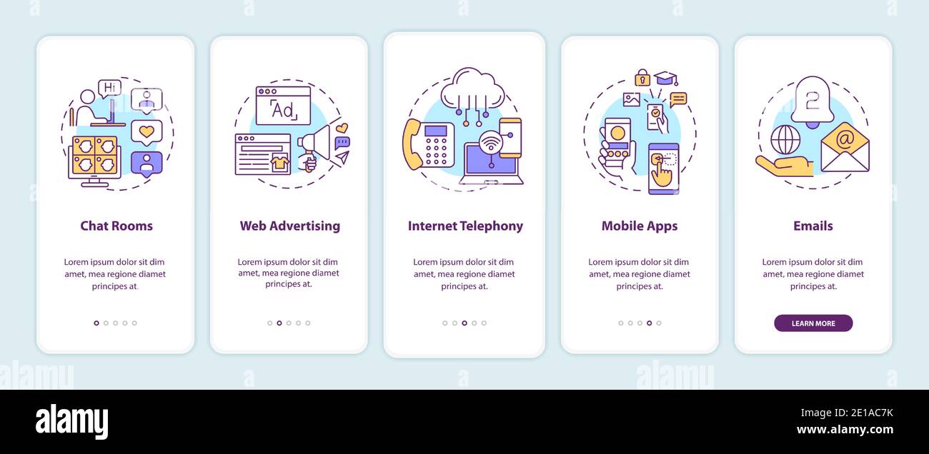 New media examples onboarding mobile app page screen with concepts Stock Vector Image & Art - Alamy