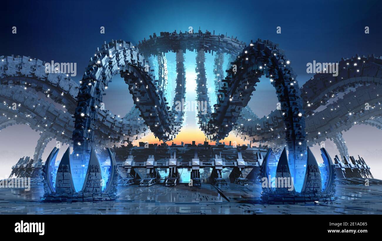 3D Illustration of organic architecture with a lava core futuristic ...