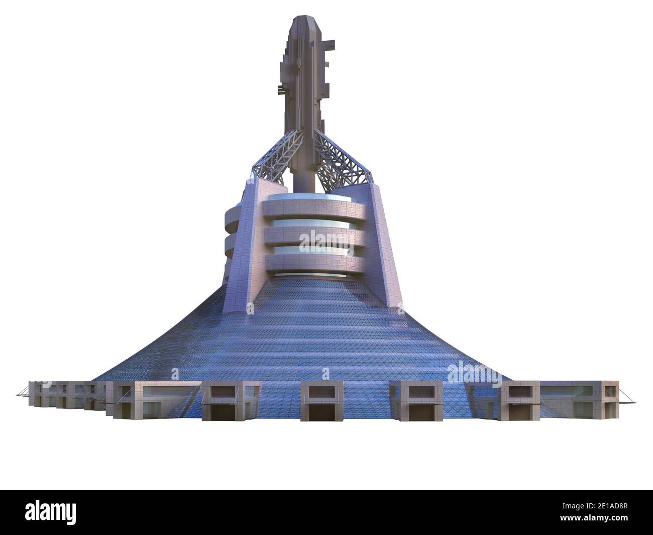 3D Illustration of futuristic architecture with a conical glass ...