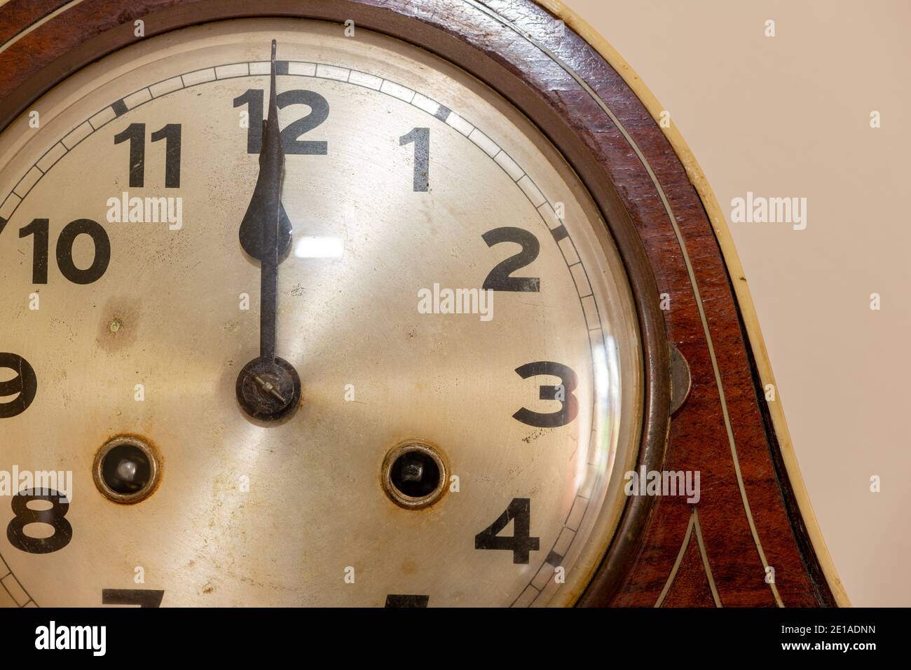 Close up of an antique clock showing 12 oclock Stock Photo - Alamy