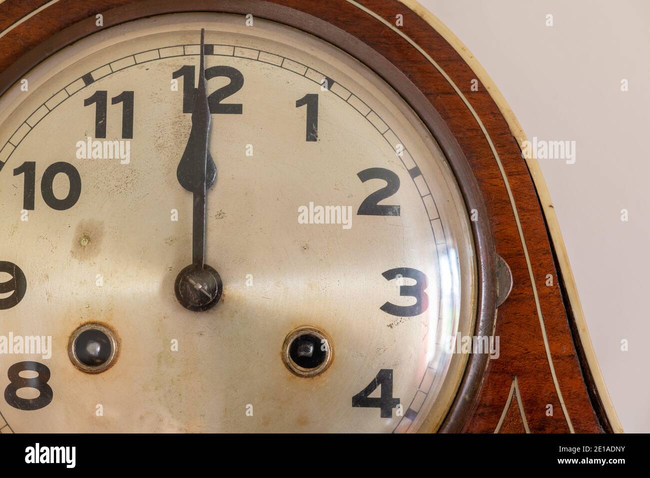 Close up of an antique clock showing 12 oclock Stock Photo - Alamy