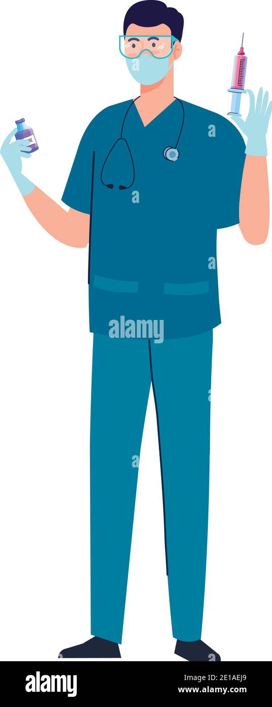 doctor with injection vaccine and vial character Stock Vector Image ...