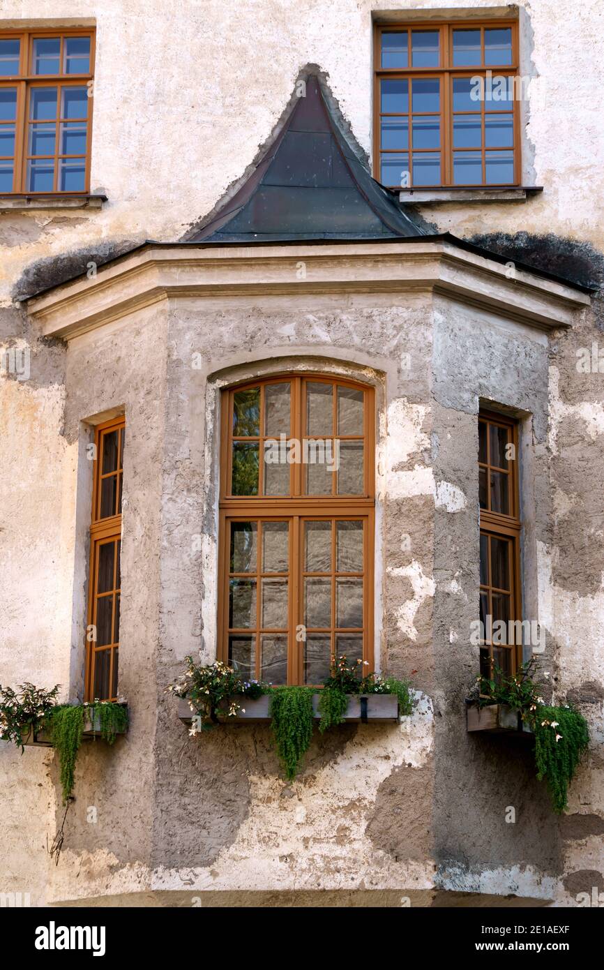 A protruding bay window on the wall of the medieval Dundaga castle in ...