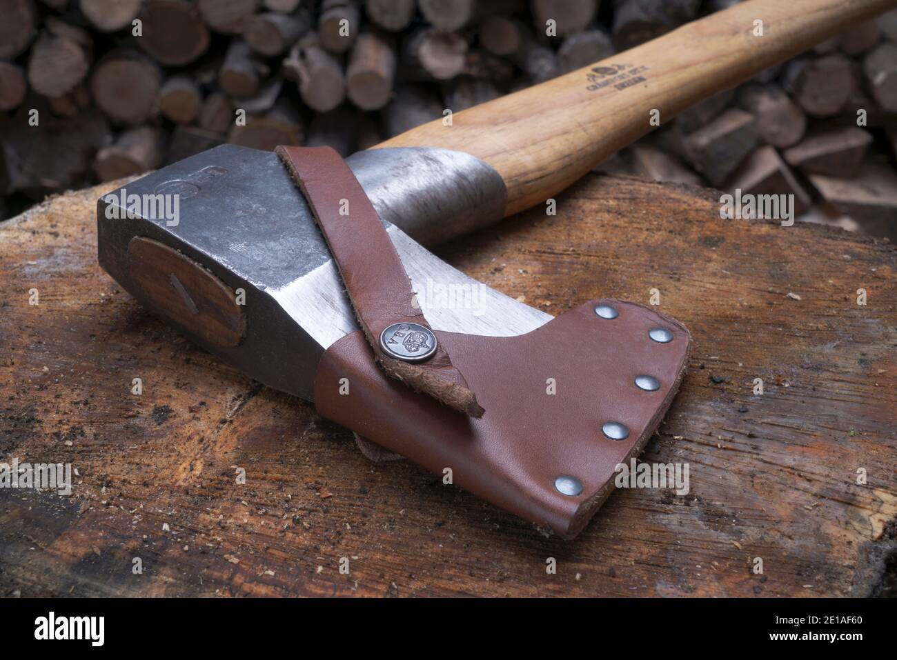 A Gransfors Bruk axe with leather sheath Stock Photo - Alamy