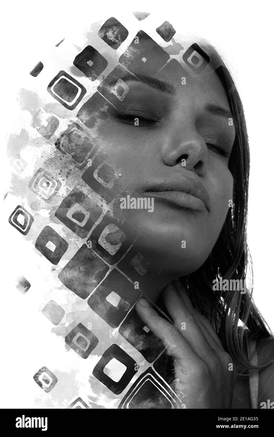A monochrome abstract geometry paintography portrait of a woman on ...