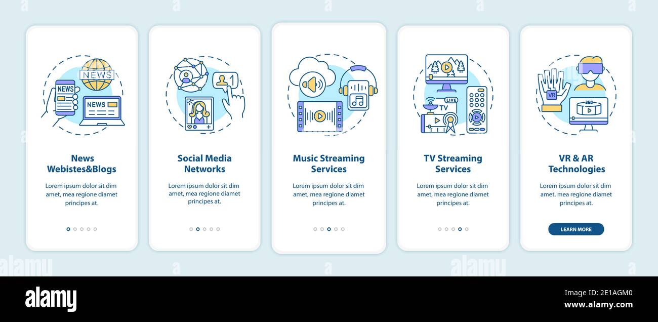 New media examples onboarding mobile app page screen with concepts ...