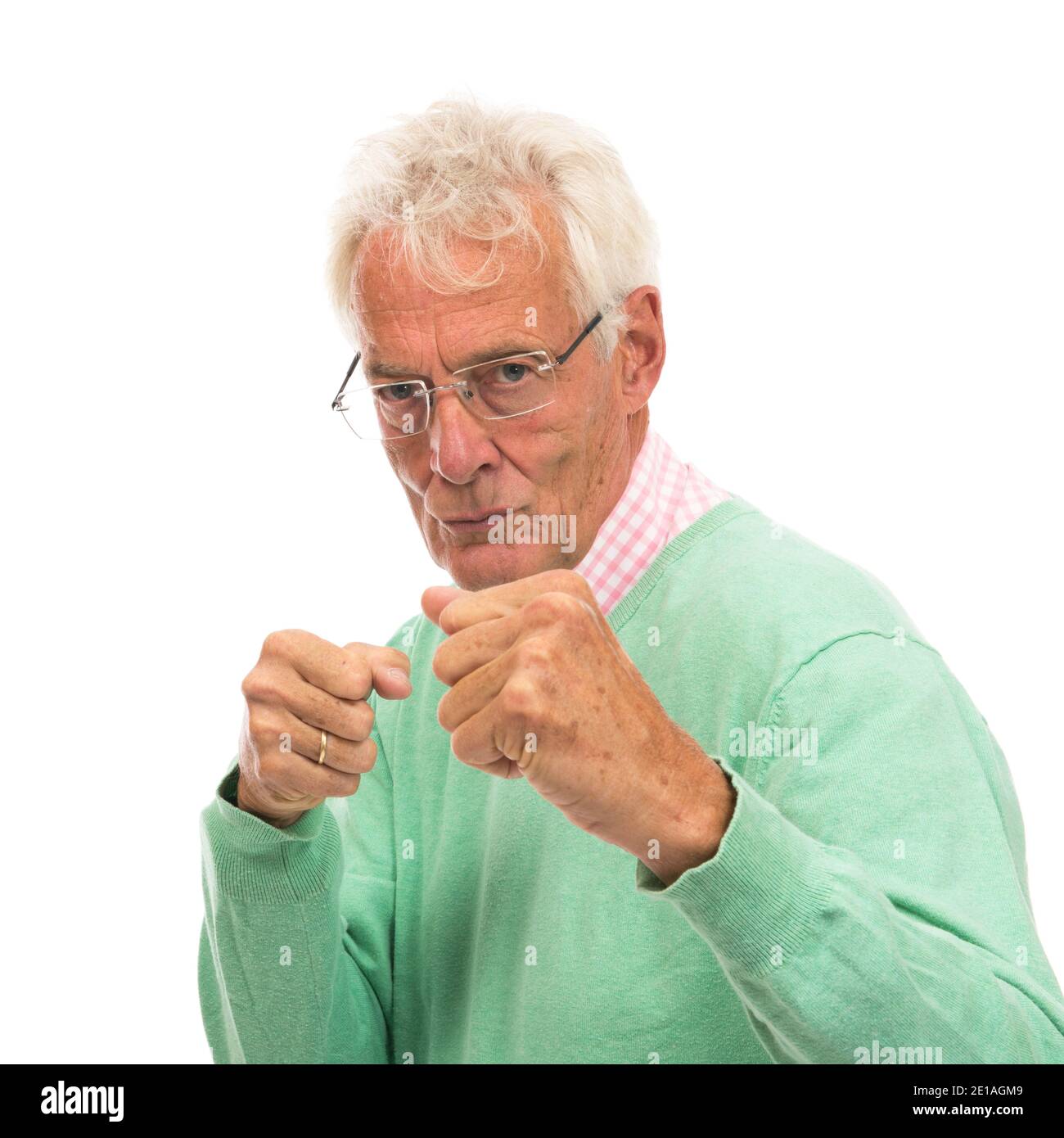 Angry senior man isolated over white background Stock Photo - Alamy