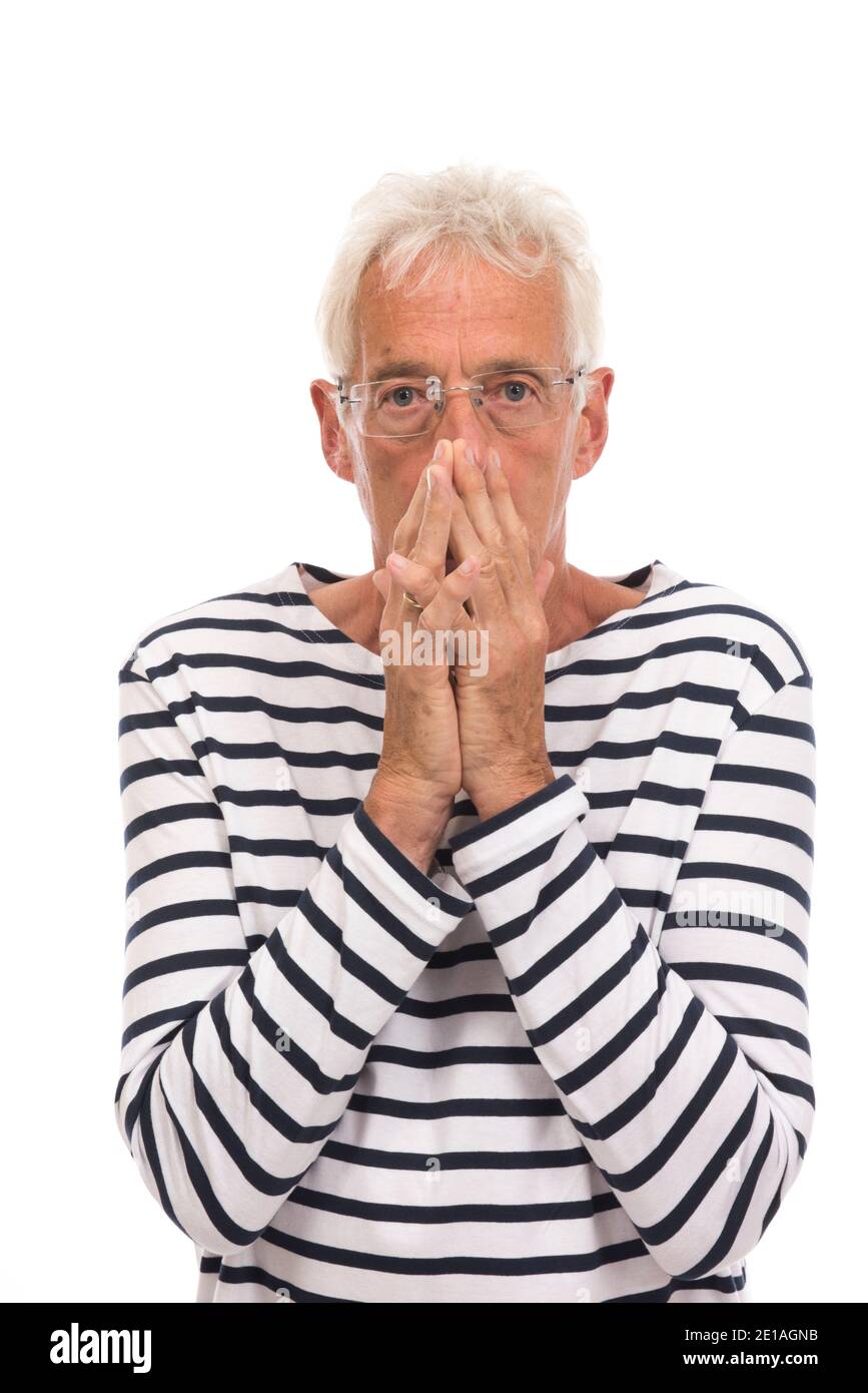 Portrait senior man in shock isolated against white background Stock ...