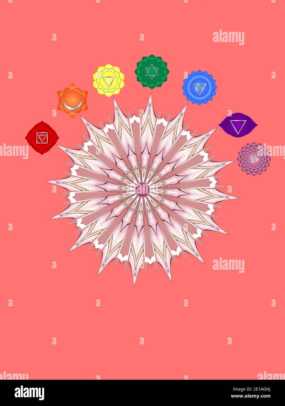 Spiritual background with chakras, woman silhouette, life tree and ...