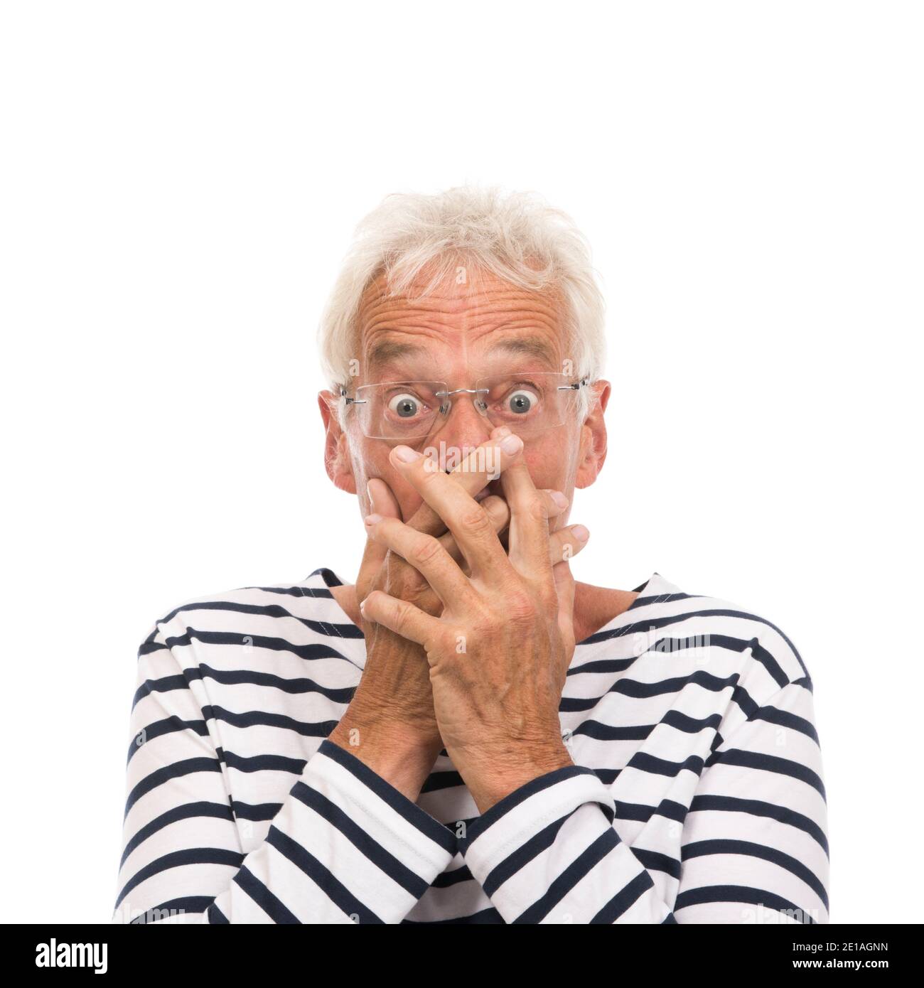 Portrait senior man in shock isolated against white background Stock ...