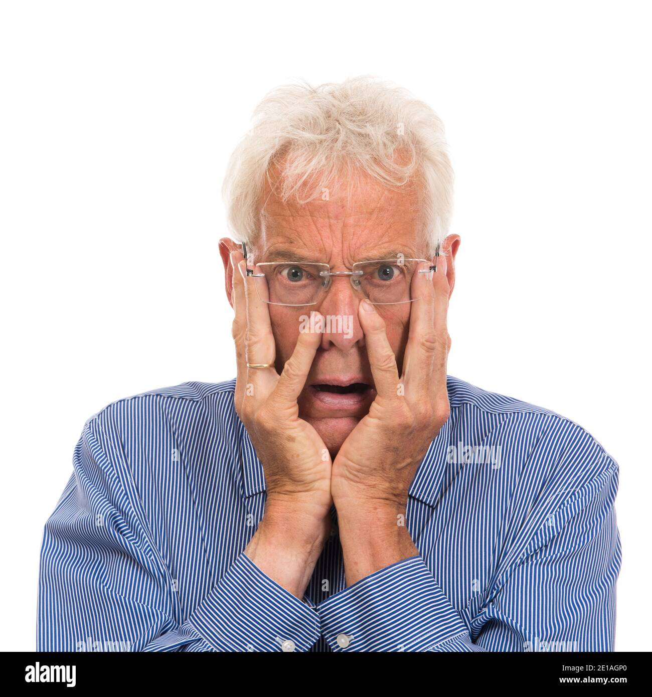 Portrait senior man in shock isolated against white background Stock ...