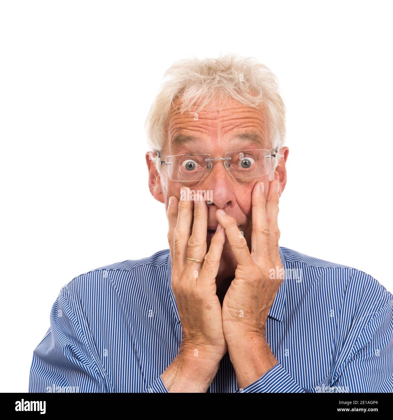 Portrait senior man in shock isolated against white background Stock ...