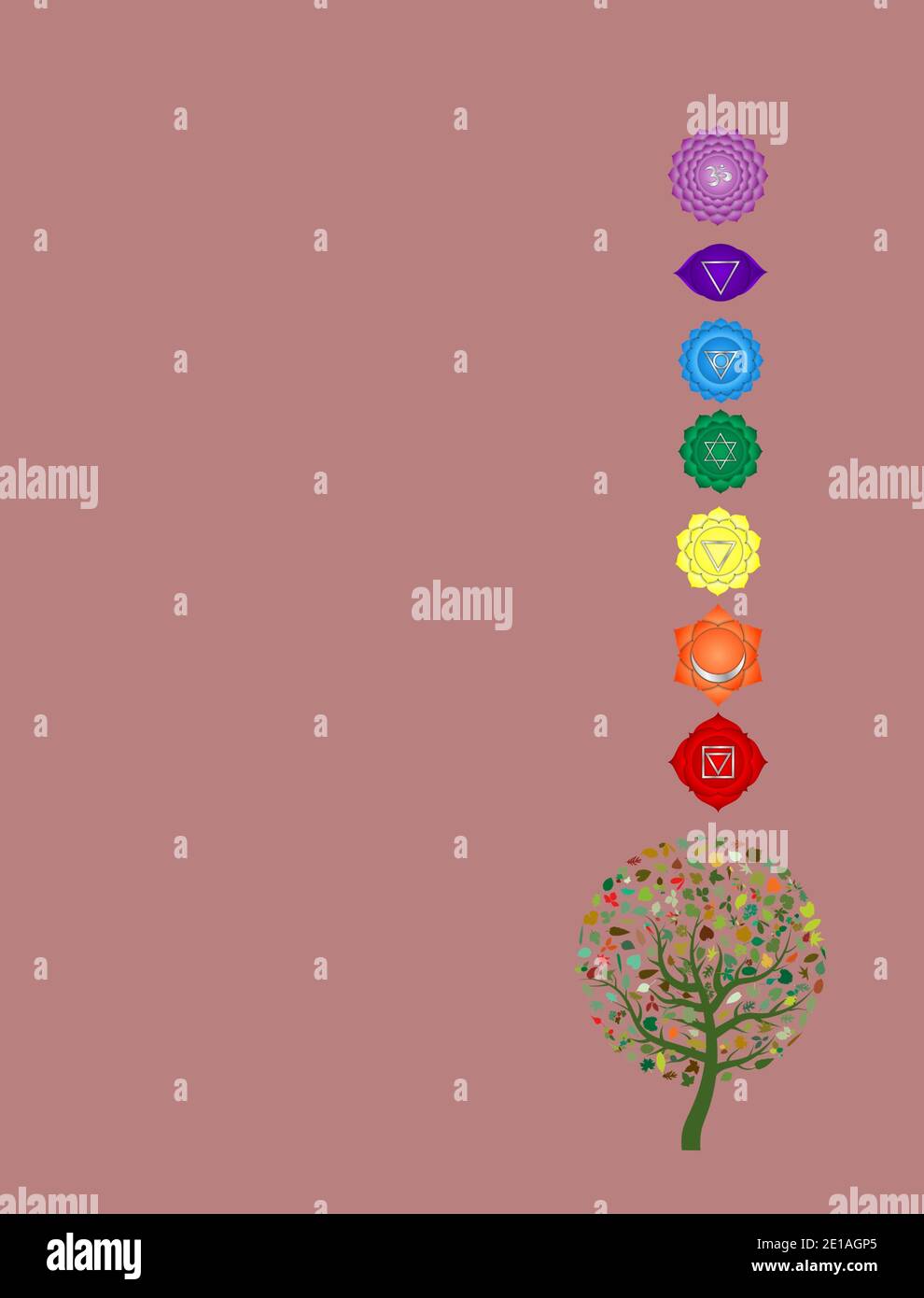 Spiritual background with chakras, woman silhouette, life tree and ...