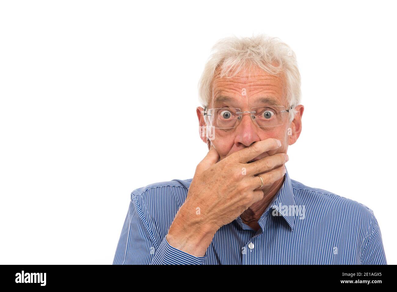 Portrait senior man in shock isolated against white background Stock ...