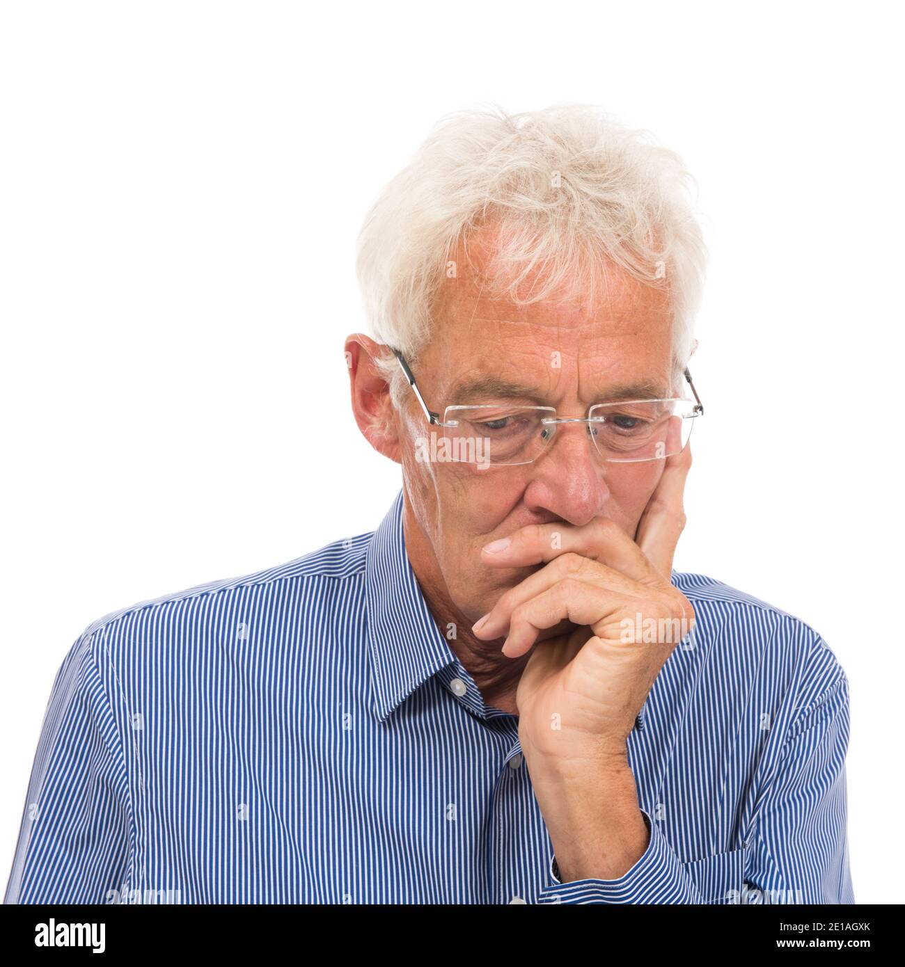 Portrait thinking senior man isolated against white background Stock Photo - Alamy