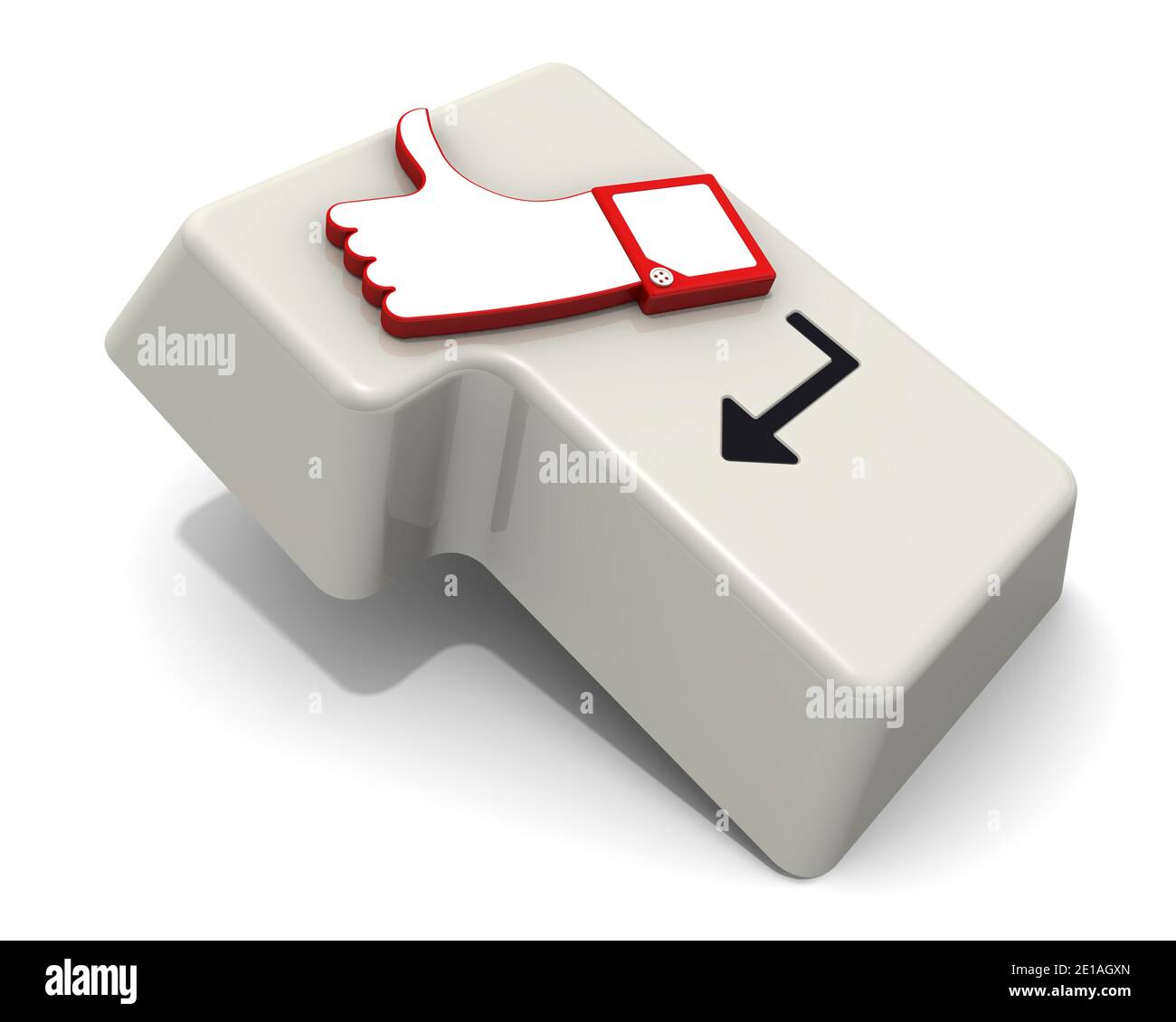 Positive feedback. Enter key with thumb up sign. White keypad button ...