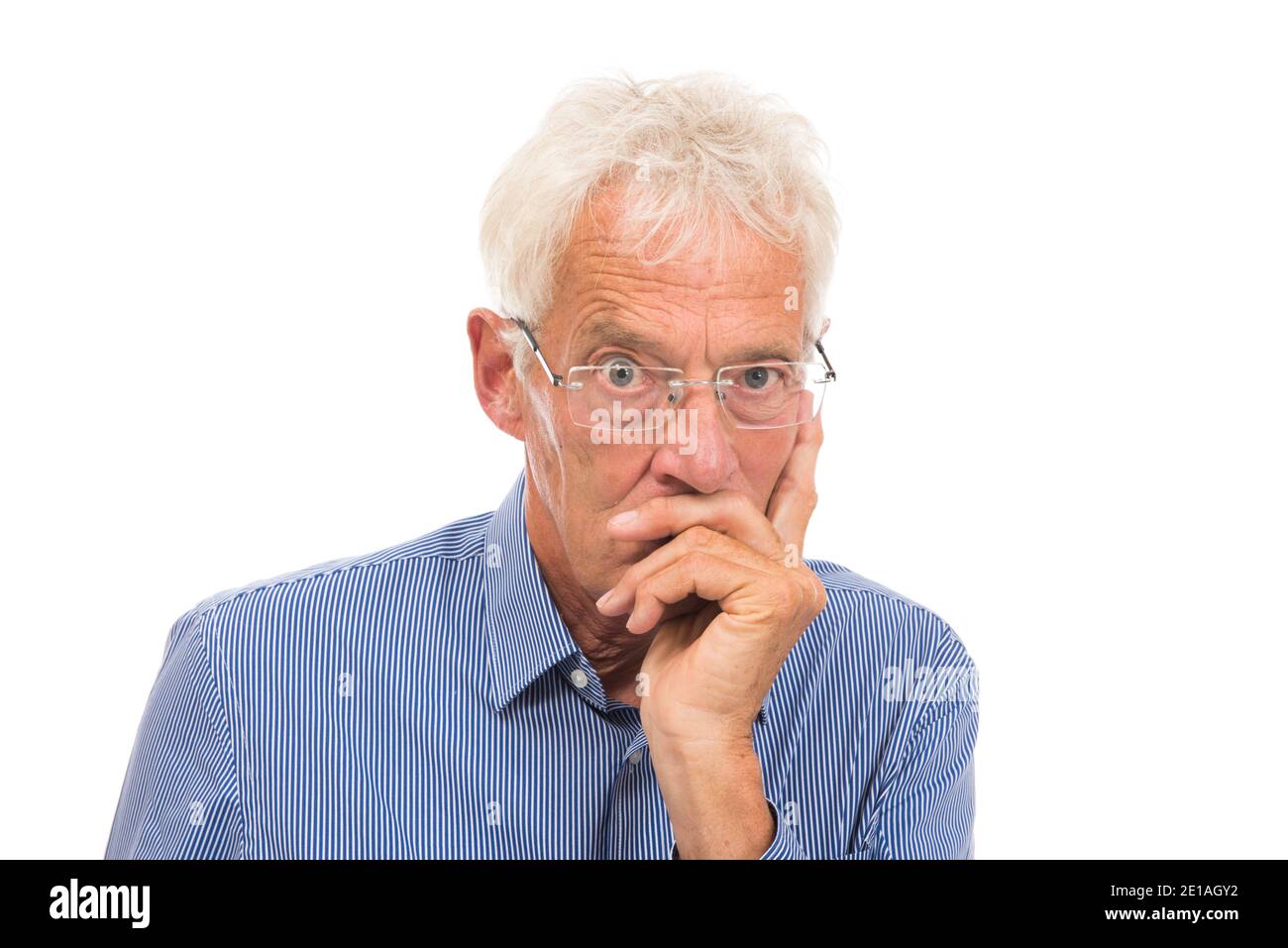 Portrait thinking senior man isolated against white background Stock Photo - Alamy