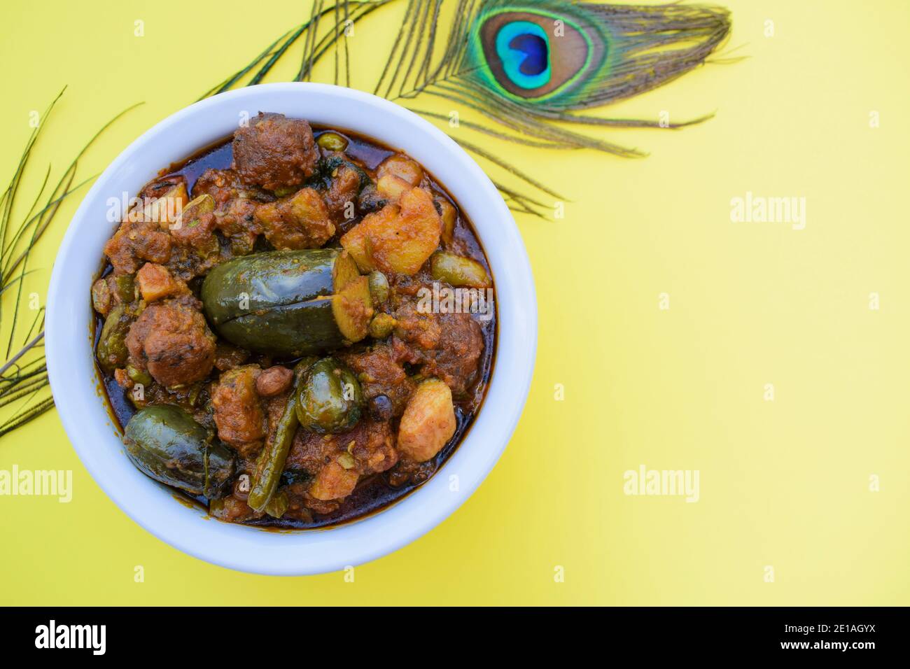 Indian Gujarati Special dish variety Undhiyu or Undhiya closeup with ...