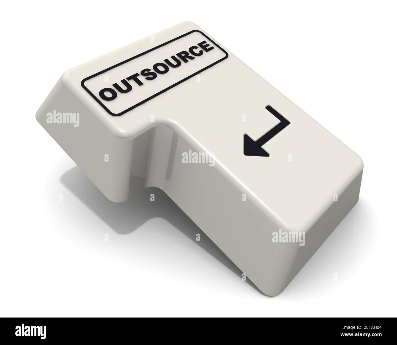 The enter key of keyboard labeled OUTSOURCE. Computer Enter key of ...