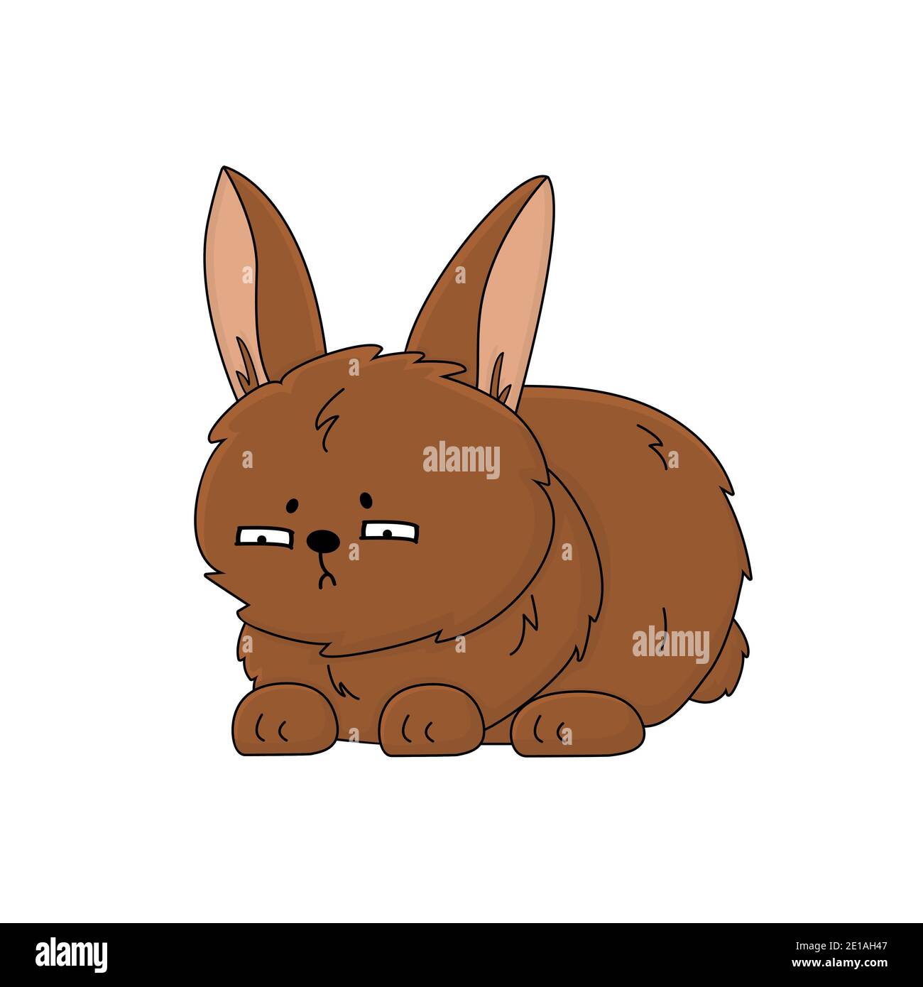 Brown cartoon rabbit is unhappy, eyes narrowed, looks with contempt ...