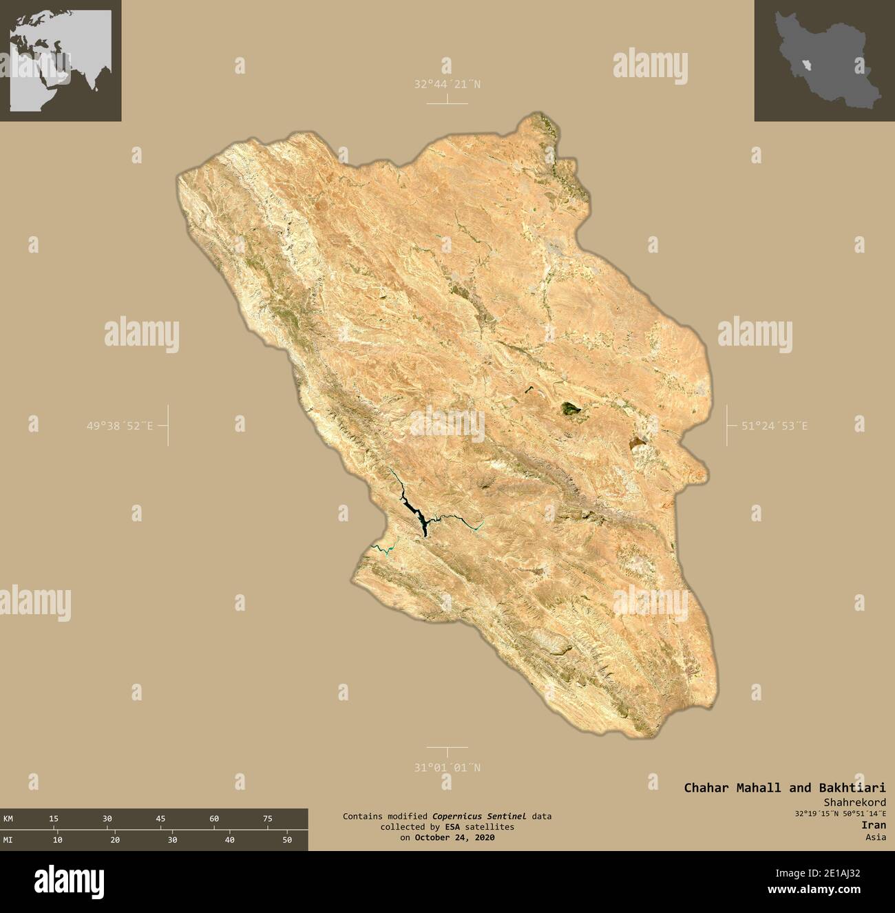 Chahar Mahall and Bakhtiari, province of Iran. Sentinel-2 satellite ...