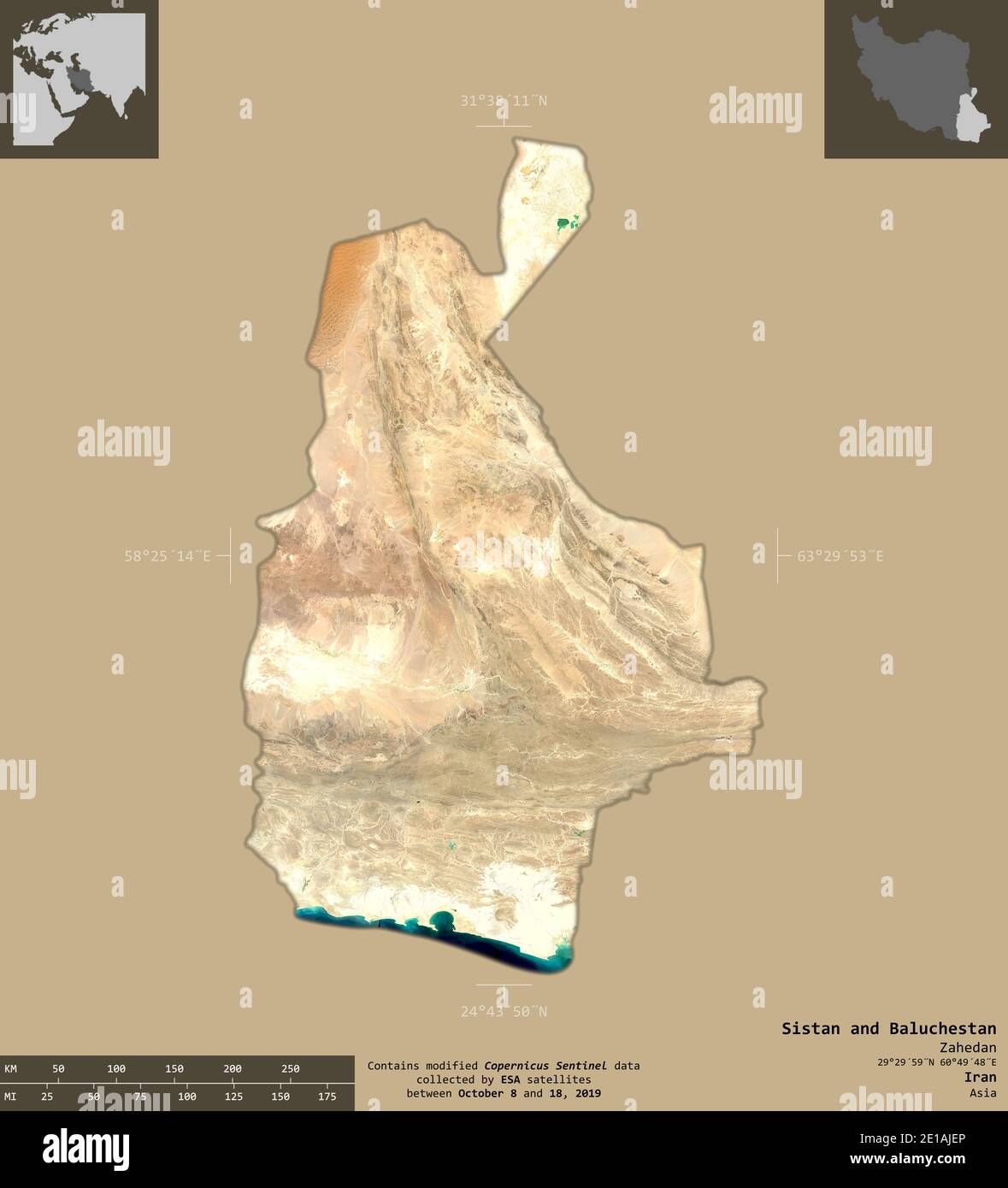 Sistan And Baluchestan Province Of Iran Sentinel 2 Satellite Imagery Shape Isolated On Solid