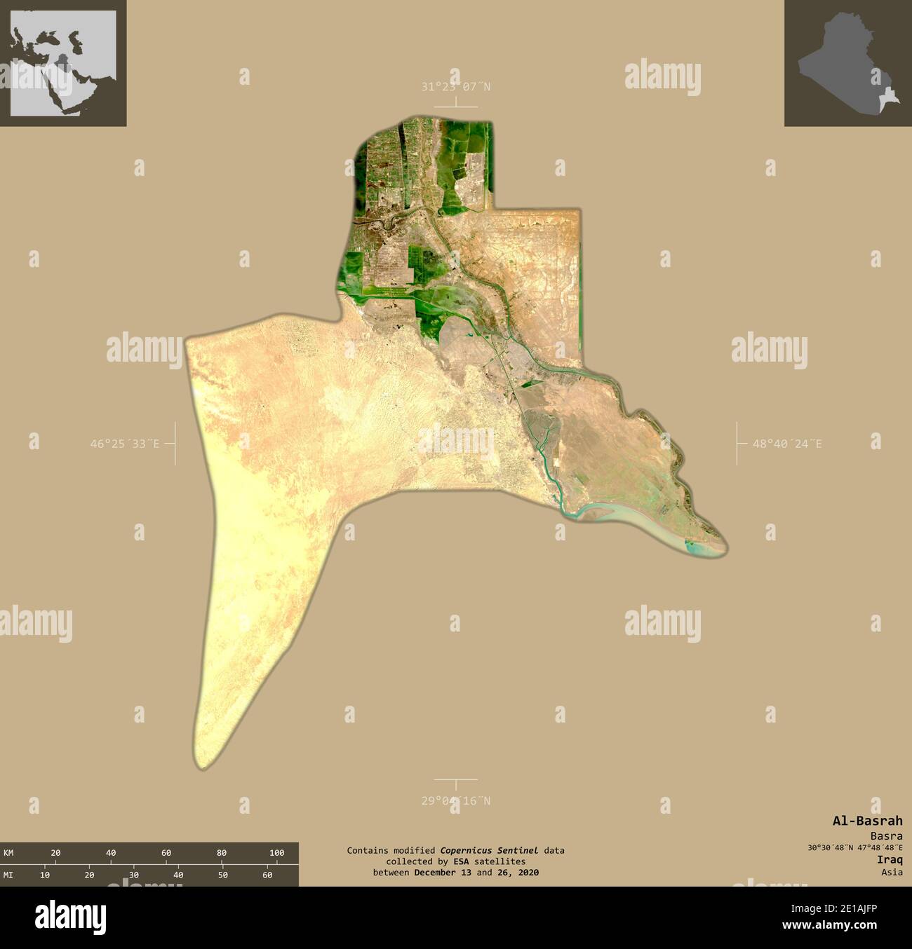 Al-Basrah, province of Iraq. Sentinel-2 satellite imagery. Shape ...