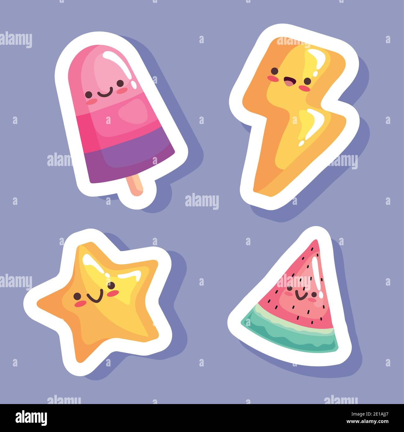 bundle of four kawaii stickers characters Stock Vector Image & Art - Alamy
