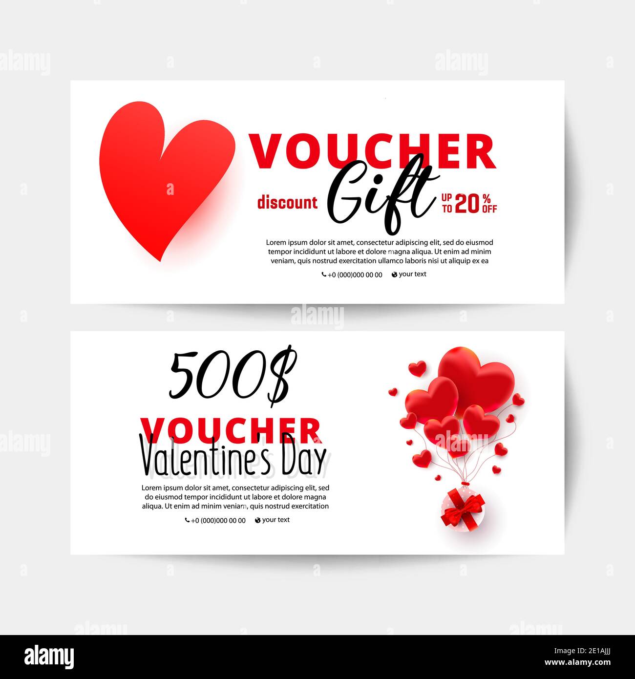 Valentine day love shopping voucher gift cards template set with ...