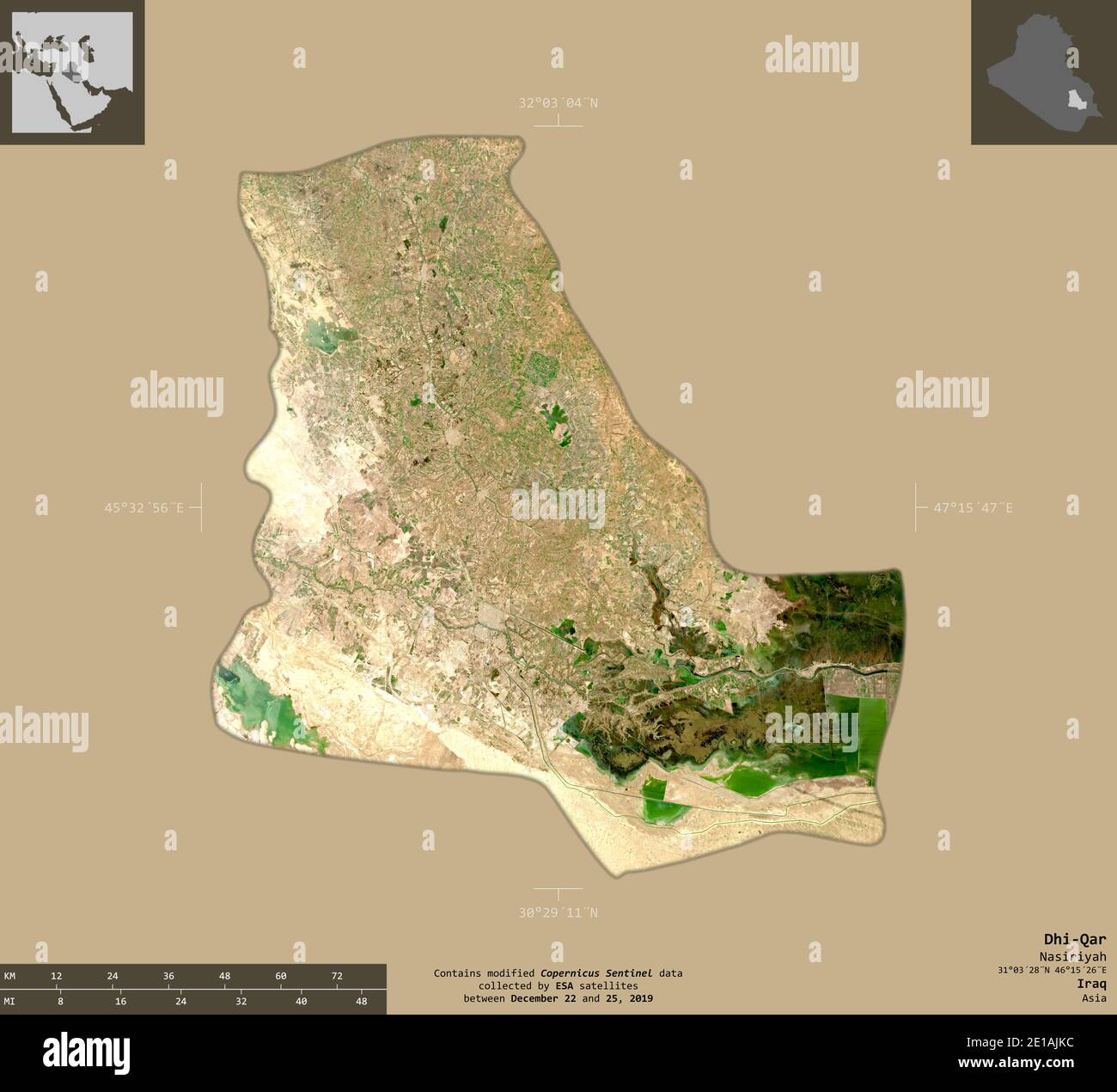 Dhi-Qar, province of Iraq. Sentinel-2 satellite imagery. Shape isolated ...