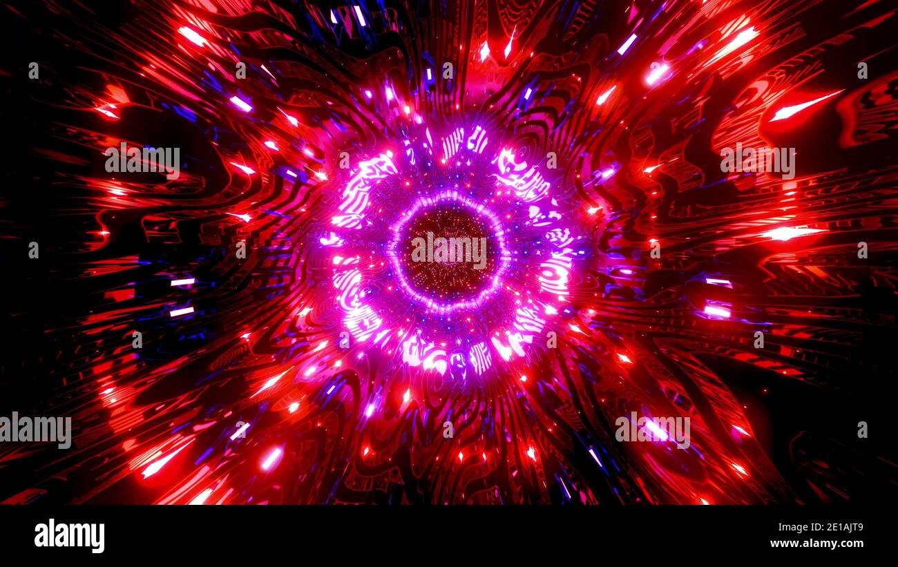 Red purple 4k uhd blinking color changing neon tunnel 3d illustration ...
