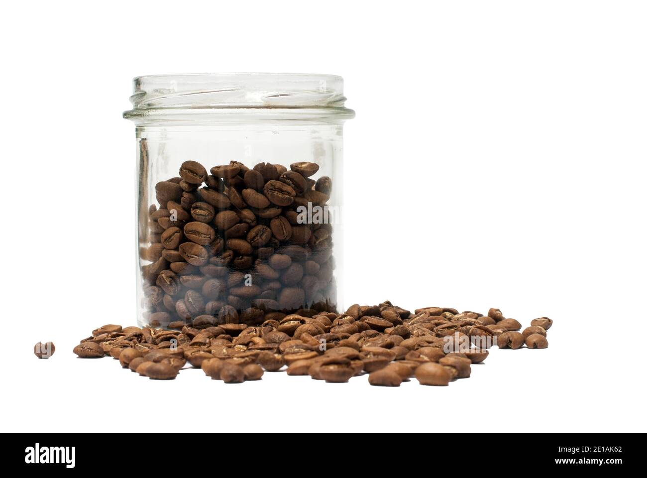Transparent jar filled with coffee beans, on white background Stock ...