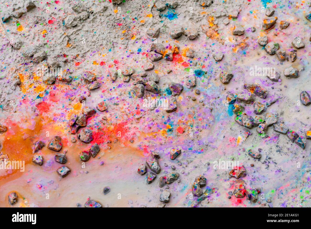 full frame abstract shot showing various colorful paint splatters on ...