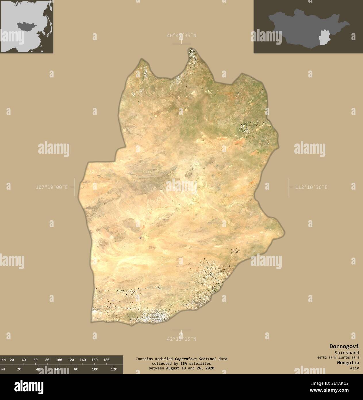 Dornogovi, province of Mongolia. Sentinel-2 satellite imagery. Shape ...